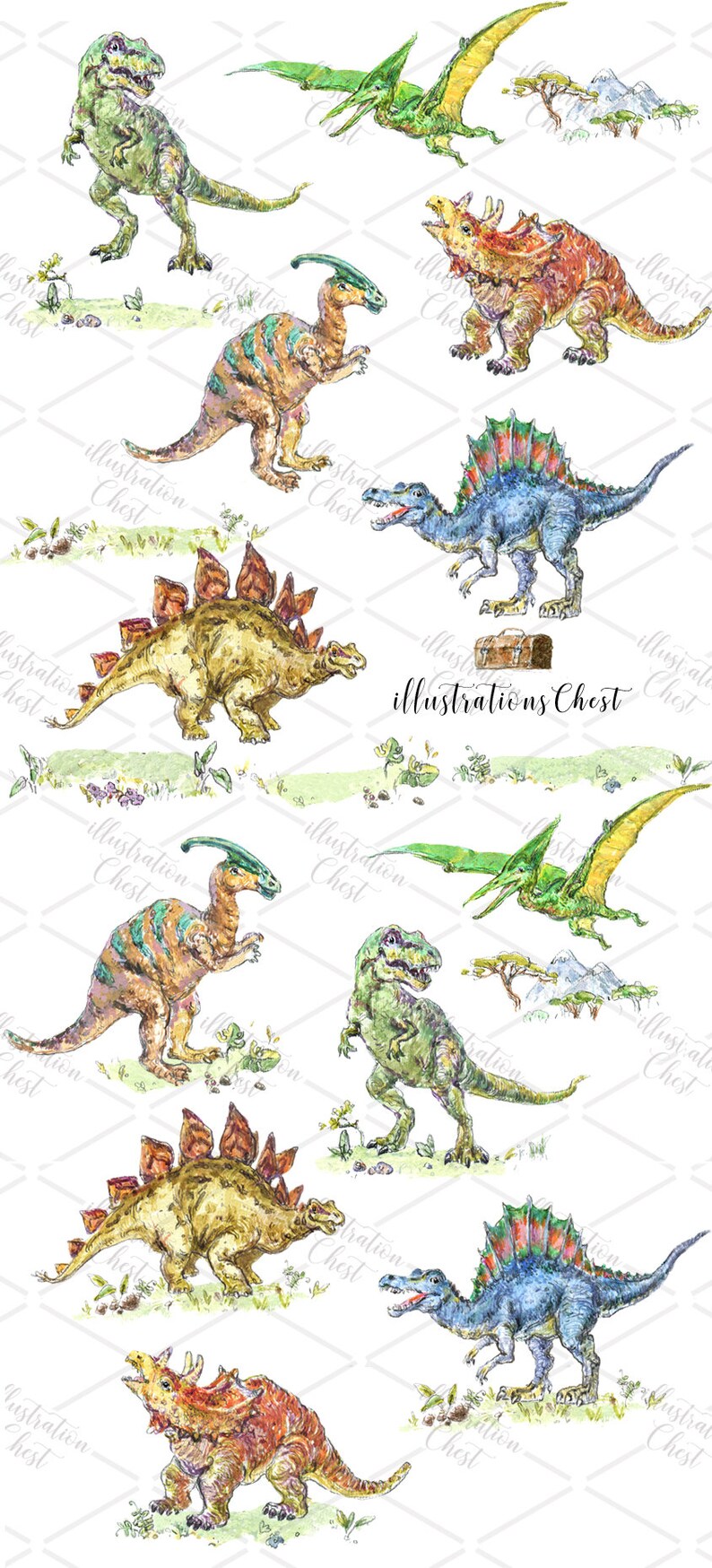 Dino. Watercolor Dinosaurs Clipart Neutral Dino Clipart - Etsy