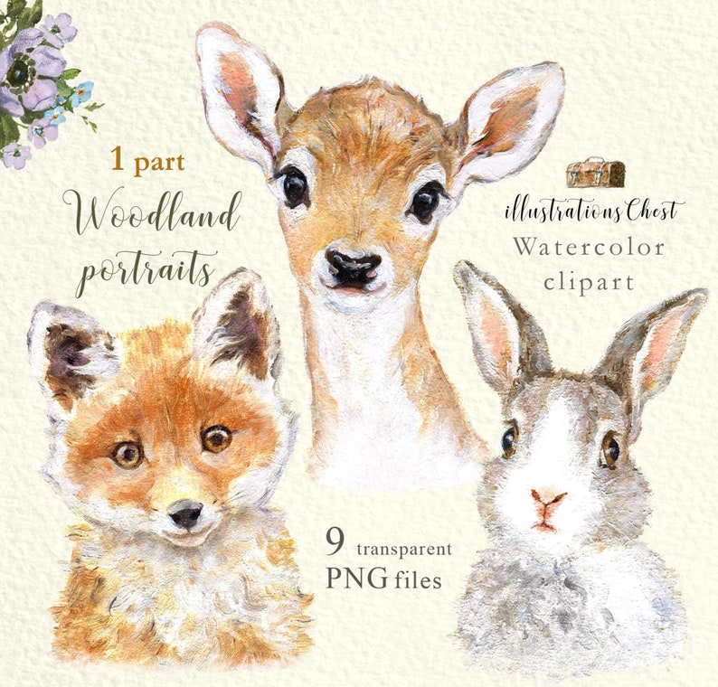 Fox and Bunny Watercolor Clipart. Fox Clipart, Cute Animals Clipart ...