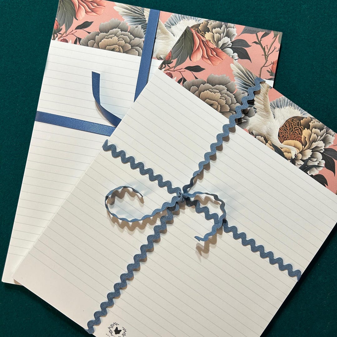 8.5 X 11 Notepad Crane and Peony Floral Stationery Note Pad Lined ...