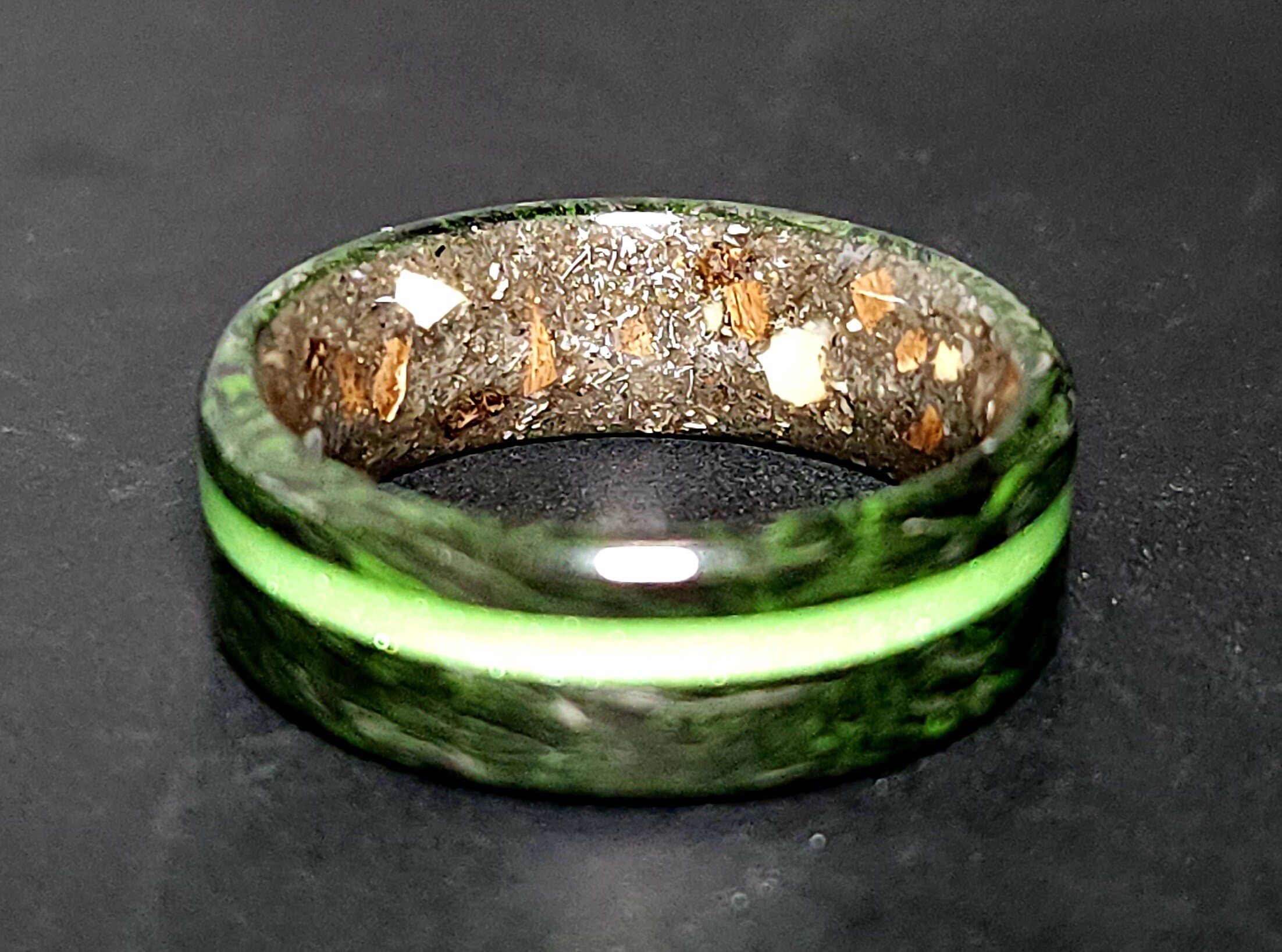 Green Marbled Carbon Fiber Ring, Inner Made of T-rex and Other Dino ...