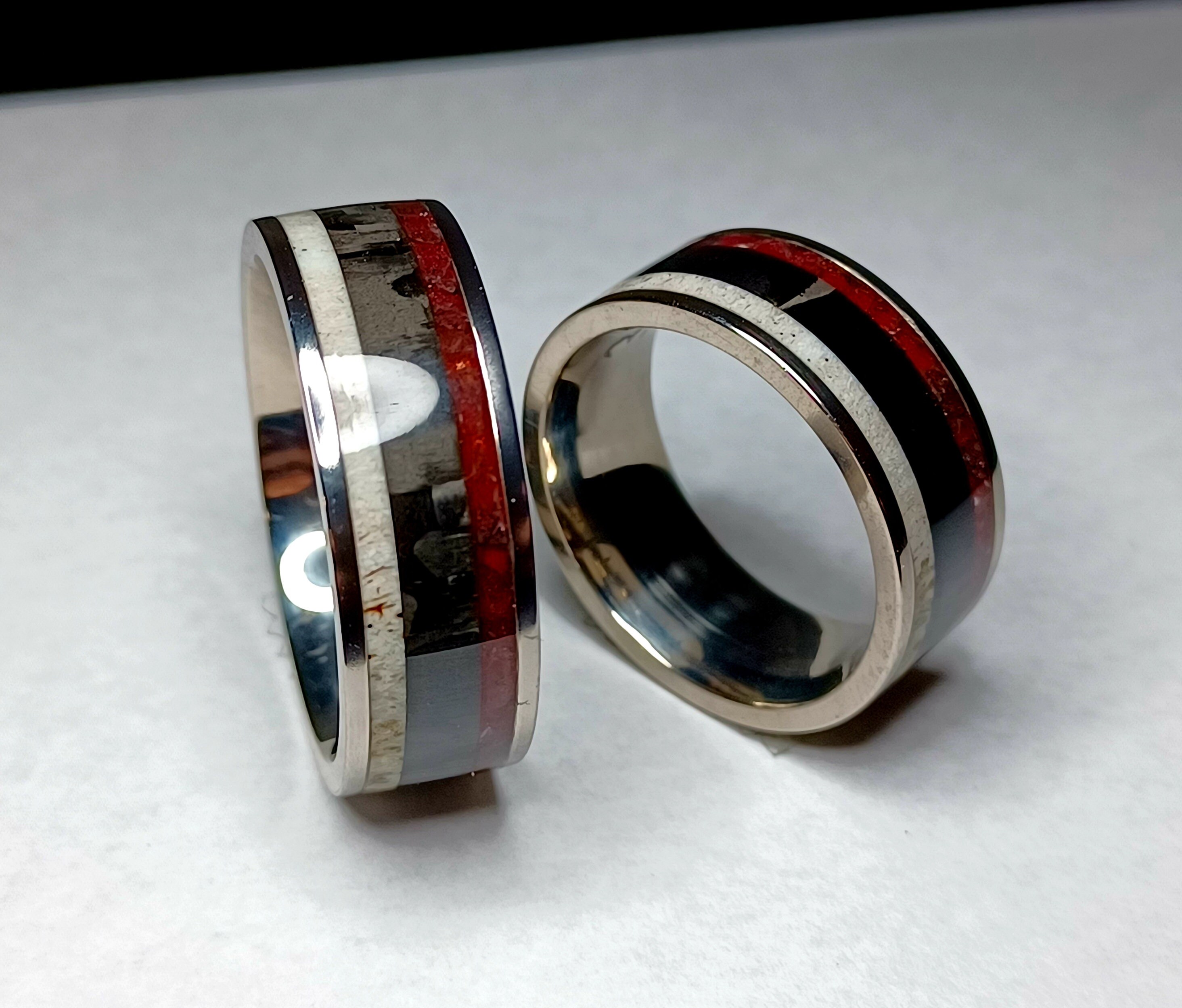 Titanium Band With Carbon Fiber, Antler and Garnet Gemstone.* - Etsy