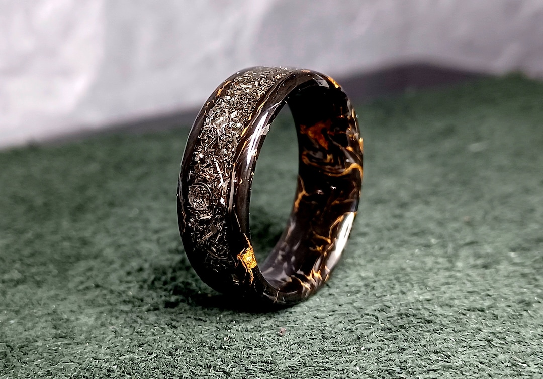 Gold Forged Carbon Fiber Band With Meteorite Shavings Inlay - Etsy