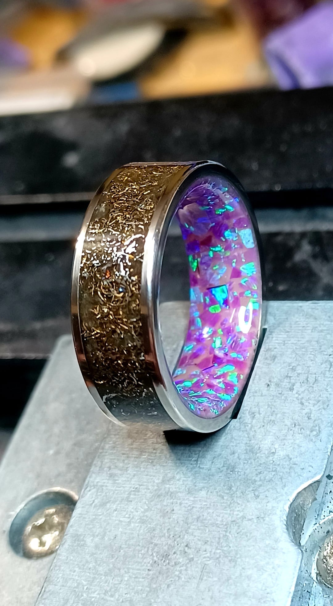 Titanium Band, Meteorite Shavings Inlay and Blue Glow With Lavender ...