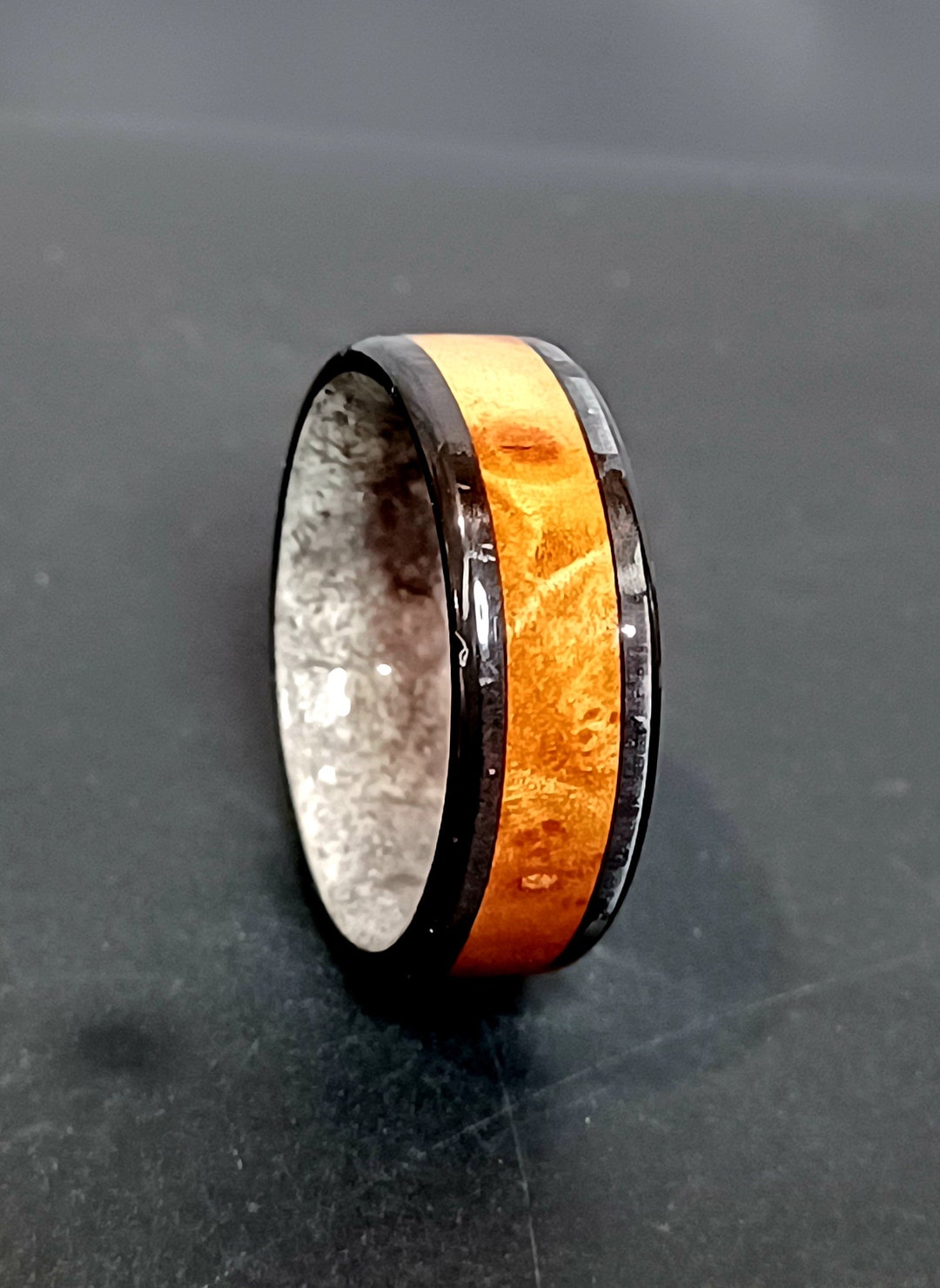 Roll Forged Carbon Fiber Band, Maple Burl Inlay With Meteorite Shavings ...
