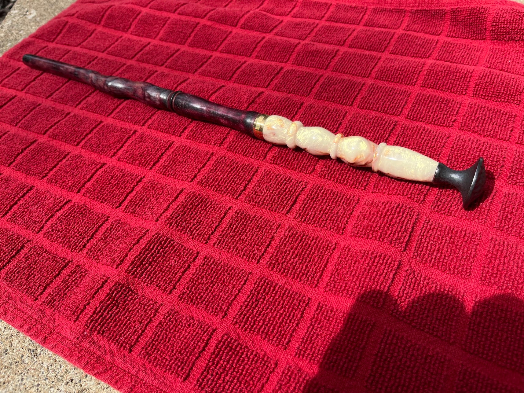Purpleheart Wand With Marbled Resin Handle and Thunderbird Tail-feather ...