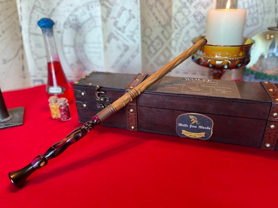 Olivewood Wand With Gold Black and Purple Marbled Resin Handle - Etsy