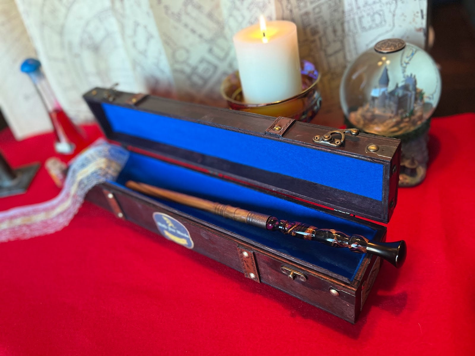 Olivewood Wand With Gold Black and Purple Marbled Resin Handle and ...