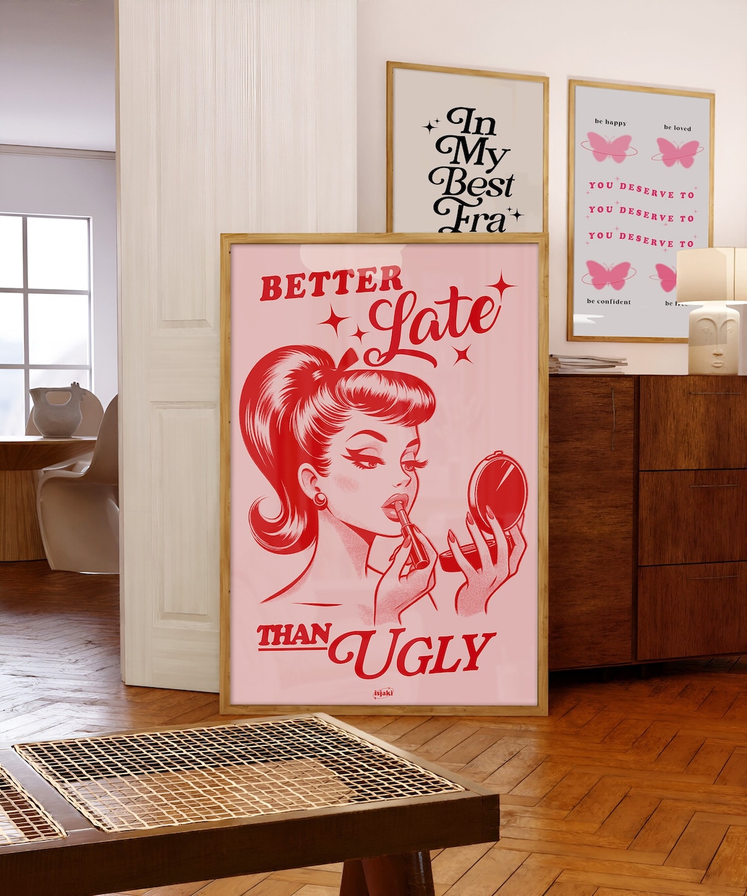 Better Late Than Ugly Poster | Retro Wall Art Hot Pink | Preppy Funky Wall Art | Trendy Preppy ...
