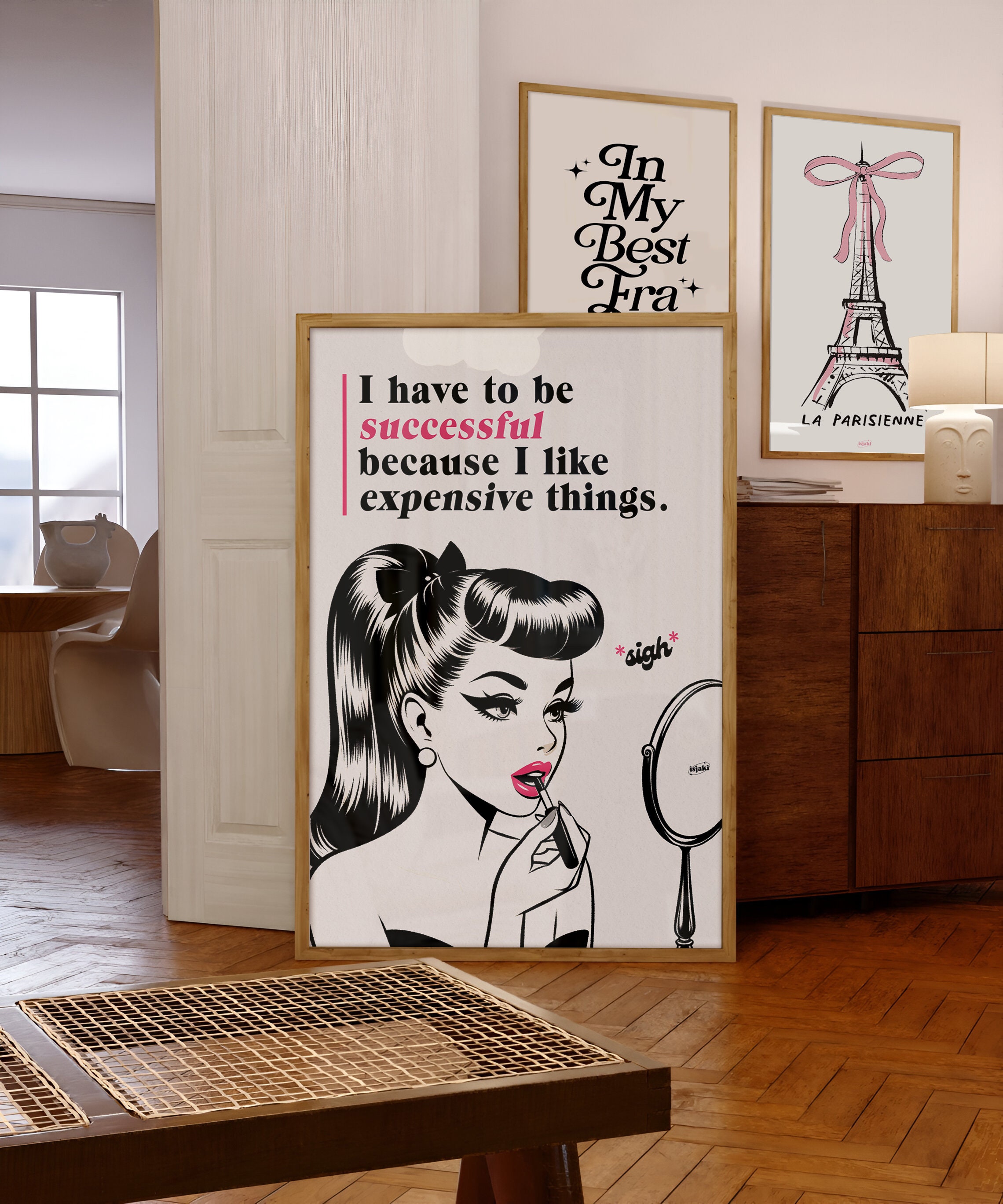 Retro Woman Quote Print | Wall Art Hot Pink | Preppy Funky Wallart ...