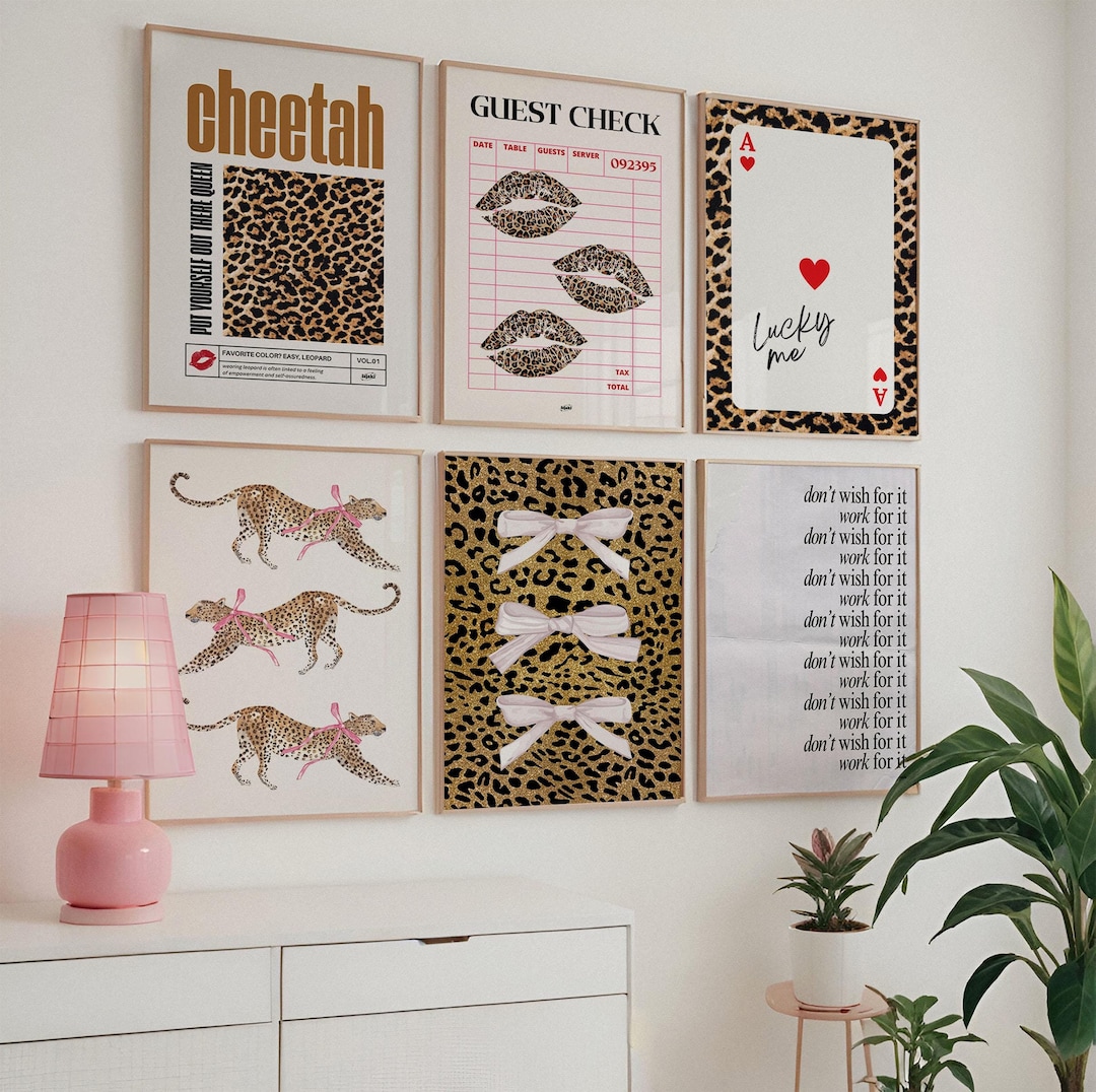 Set of 6 Retro Leopard Girly Prints | Gallery Red & Black Cheetah Wall ...