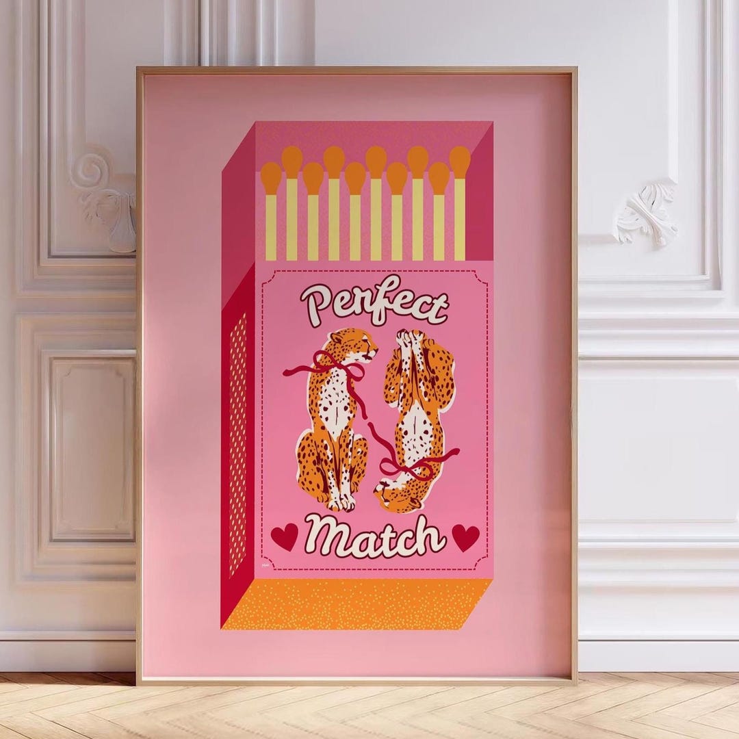 Retro Leopard Matchbox Print | Orange Pink Wall Art | Vintage Matchbox ...