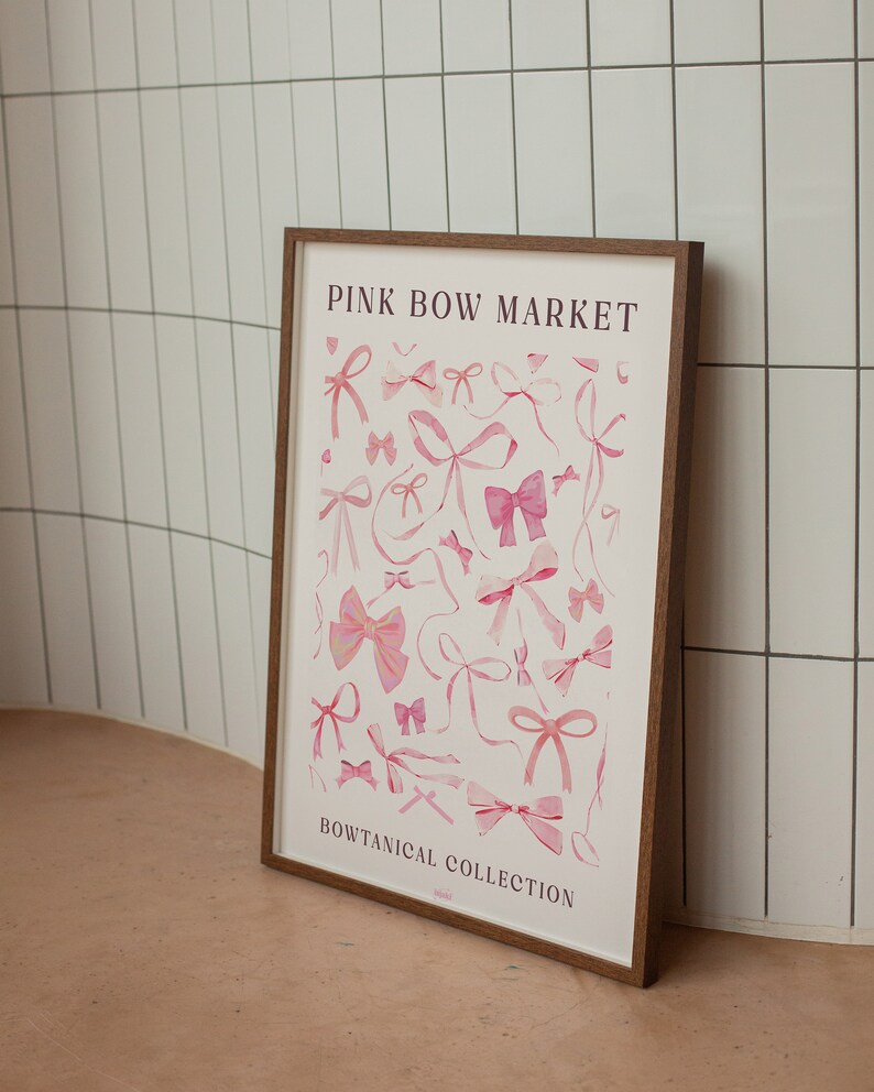 Pink Bow Market Coquette Room Decor Balletcore Wall Art Retro Preppy ...