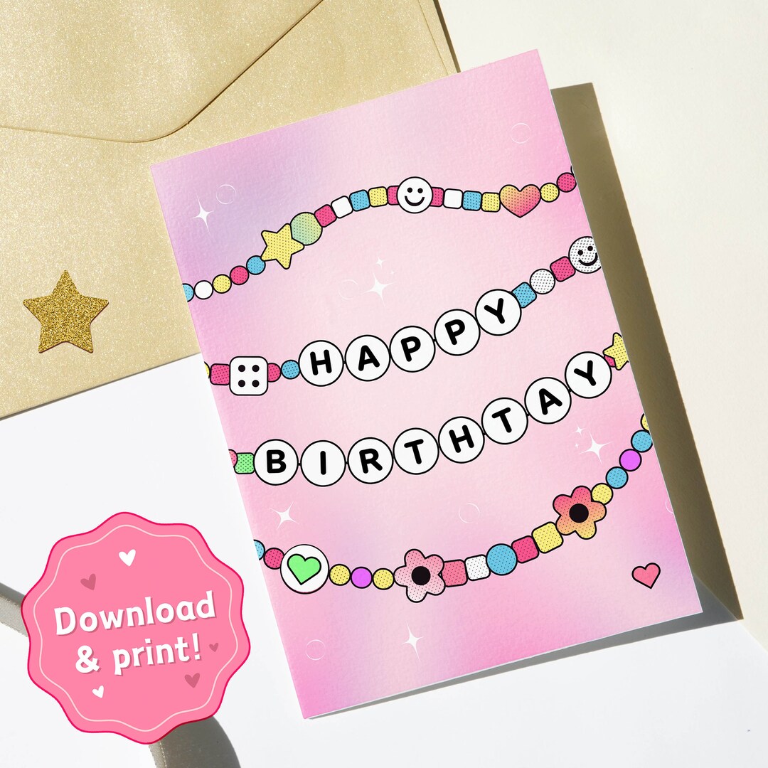 Printable Birthday Card, Happy Birthtay, Friendship Bracelet Card, Eras ...