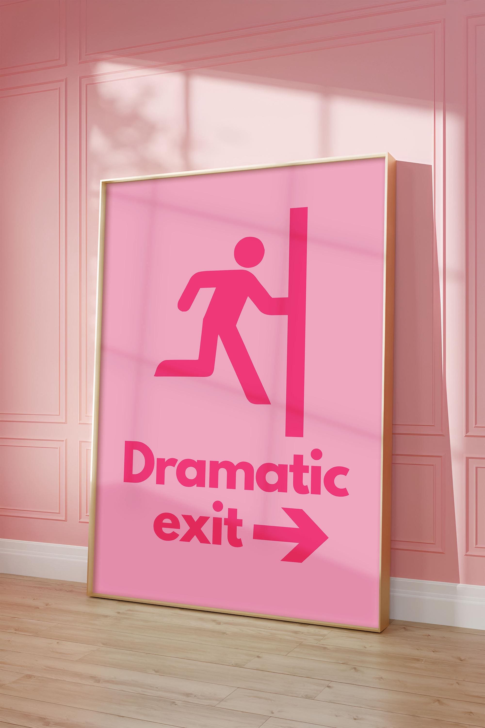 Dramatic Exit Poster Hot Pink Entryway Wall Art Bathroom Decor Prints ...