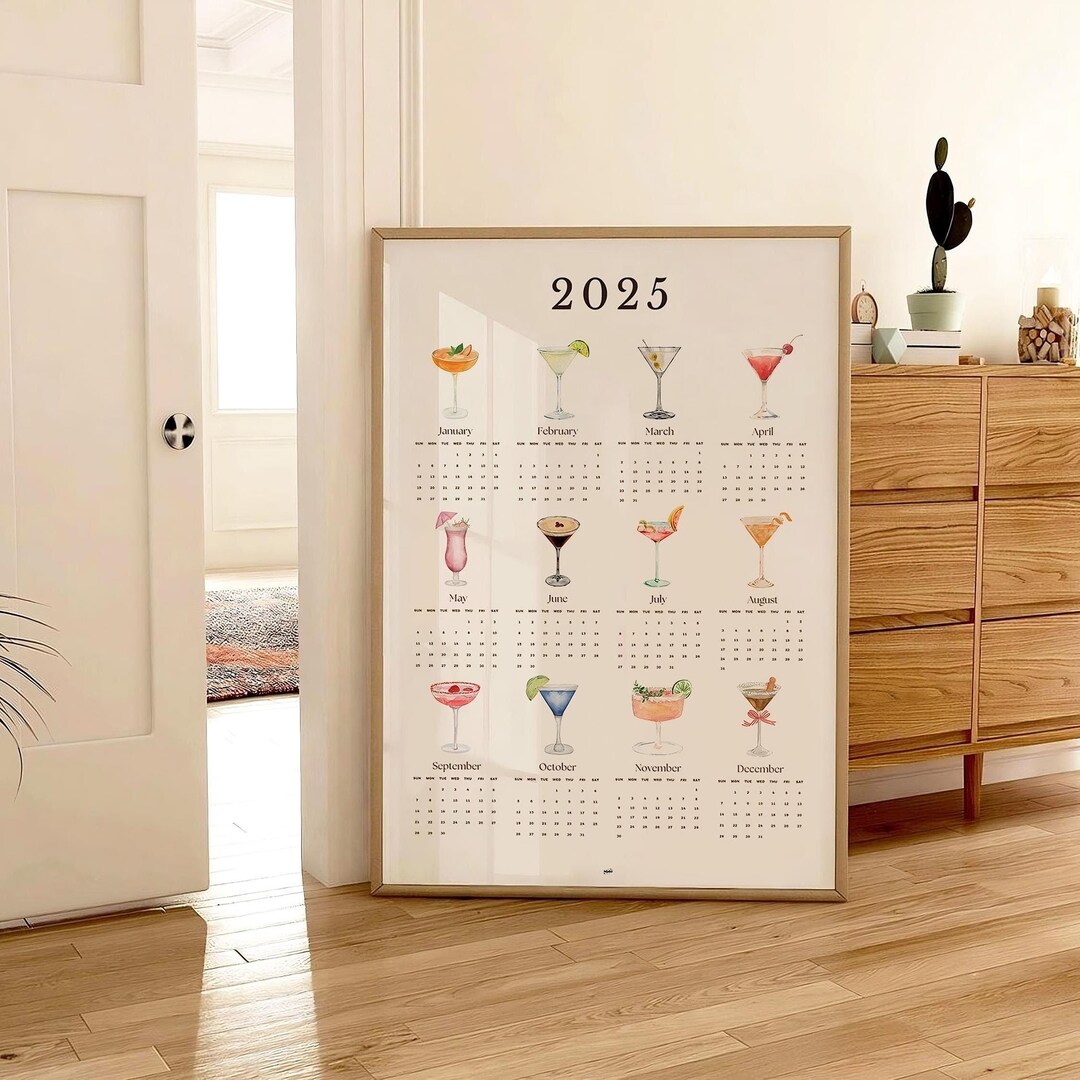 2025 Cocktail Wall Calendar | Watercolor Popular Drinks Art for Home ...
