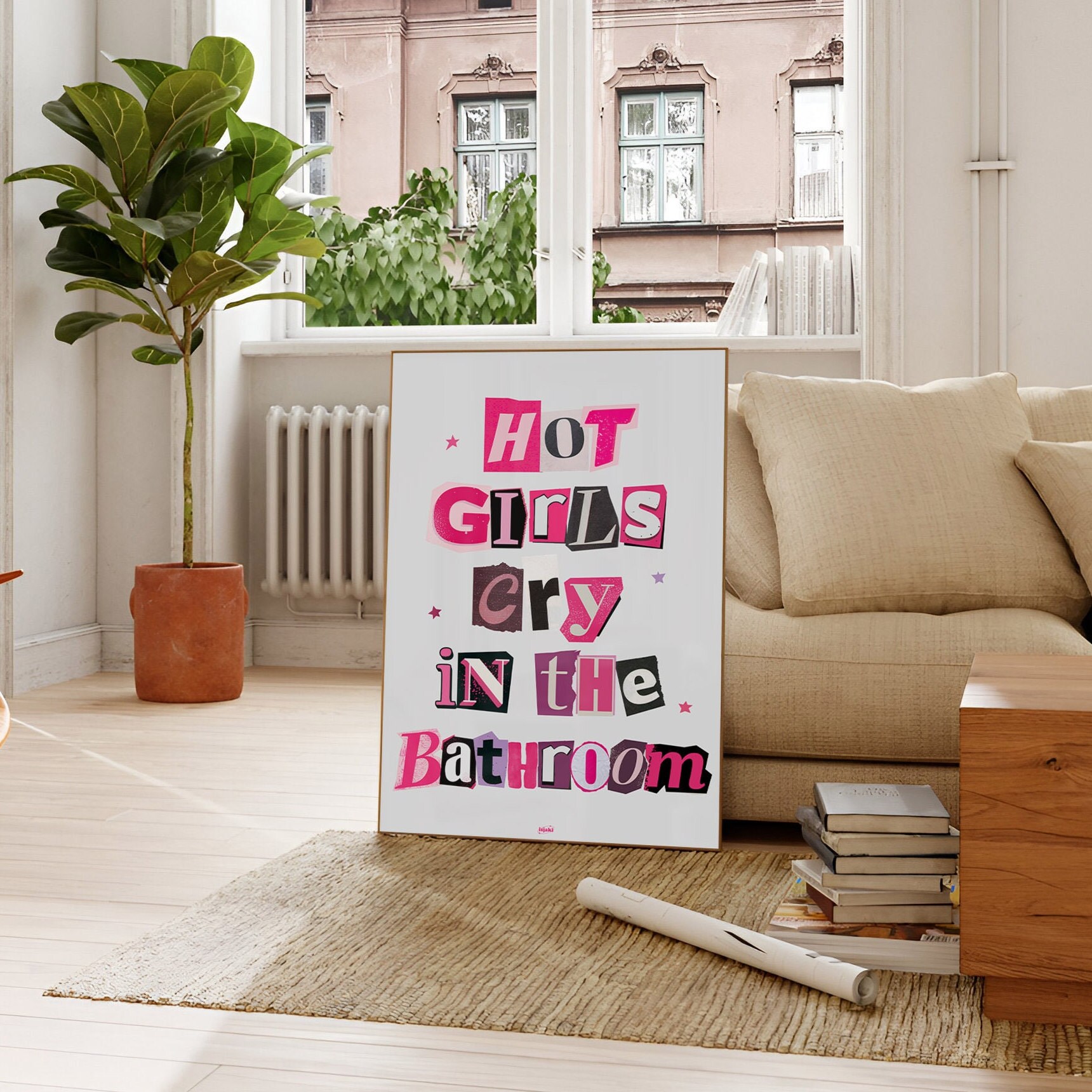 Hot Girls Cry in the Bathroom Print Hot Pink Wall Art Bathroom Decor Prints Trendy Preppy Decor ...