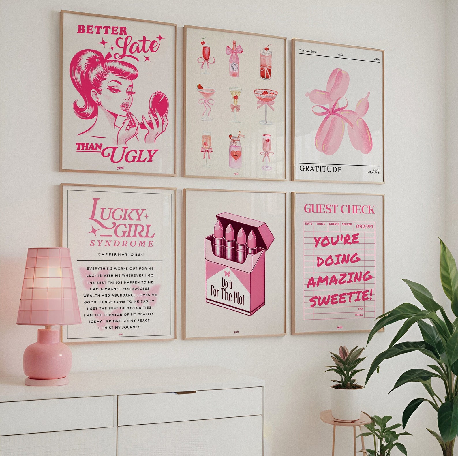 Pink Girly Print Set of 6, Soft Girl Poster Bundle, Retro Wall Art Hot ...