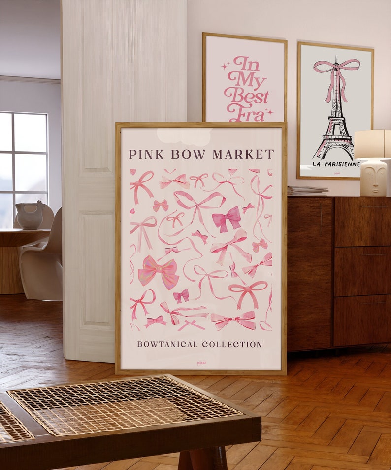 Pink Bow Market Coquette Room Decor Balletcore Wall Art Retro Preppy ...