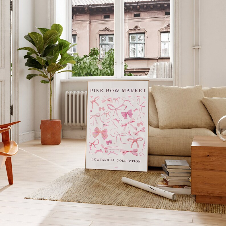 Pink Bow Market Coquette Room Decor Balletcore Wall Art Retro Preppy ...