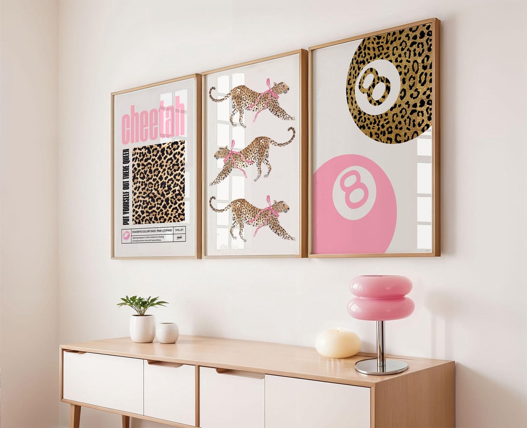 Set of 3 Pink Leopard Girly Prints, Gallery Cheetah Coquette Wall Art ...