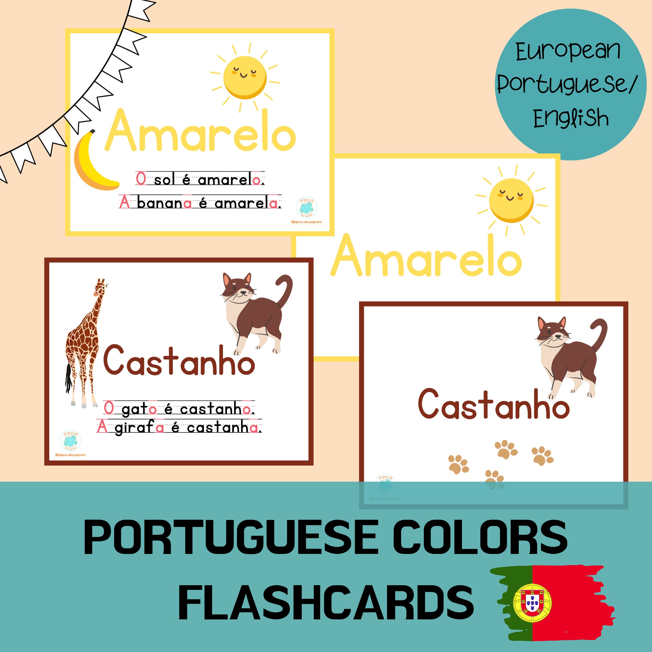 European Portuguese Flash Cards - Colors in Portuguese - Bilingual ...