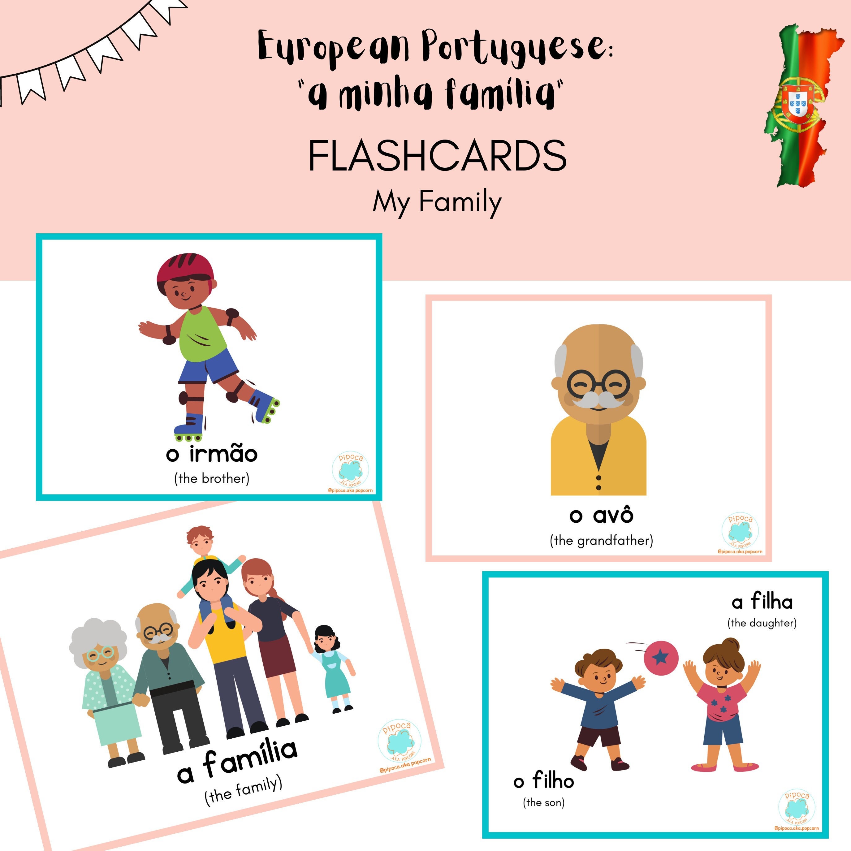 European Portuguese Flashcards: A Minha Família (my Family); Bilingual ...