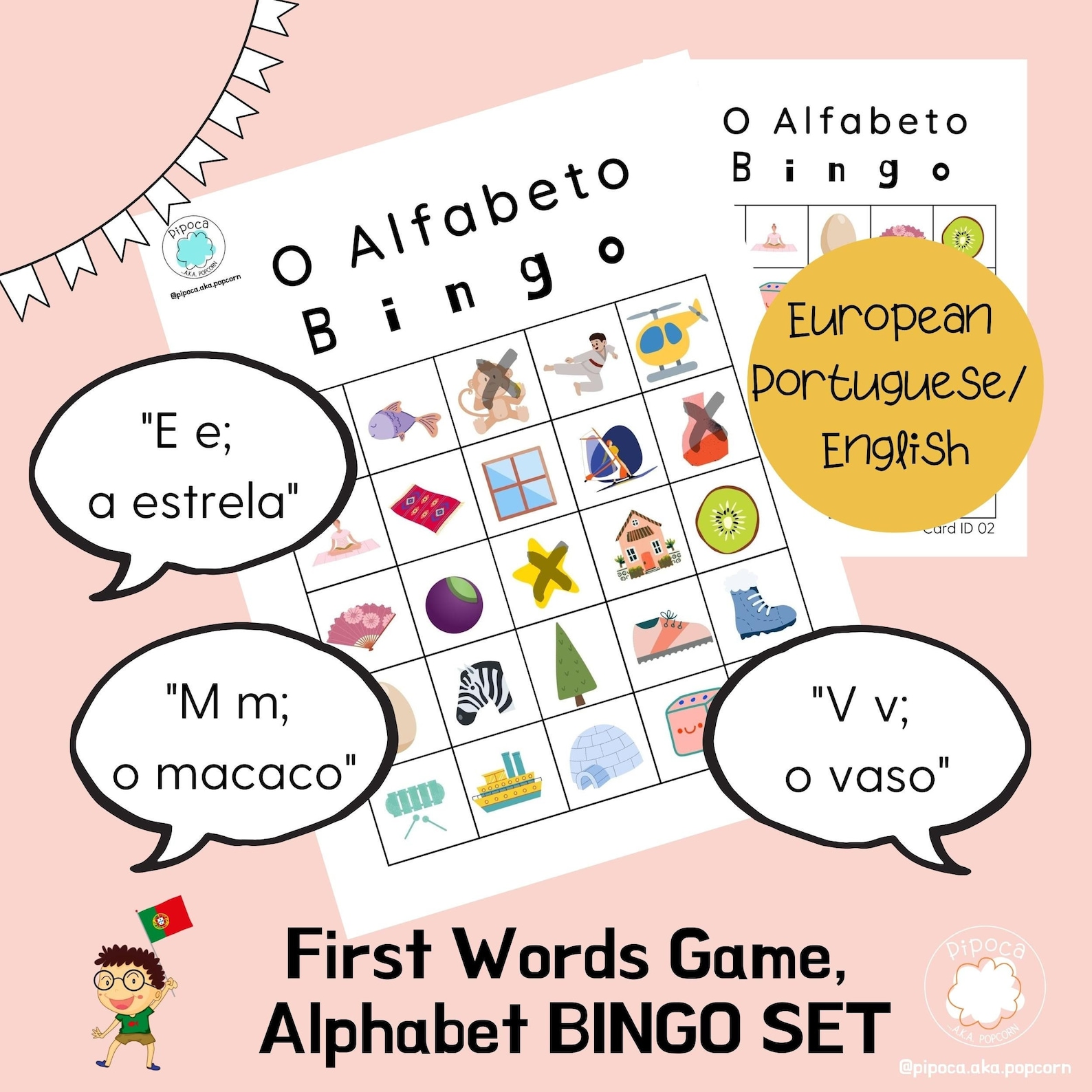 European Portuguese First Words Alphabet BINGO SET/ Bilingual Games - Etsy