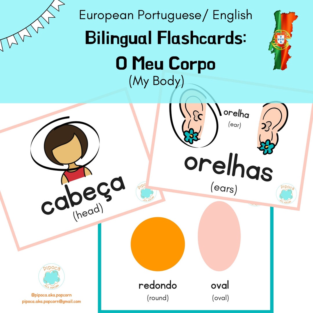 Bilingual Flashcards, Portuguese Body Parts Vocabulary, Portuguese ...