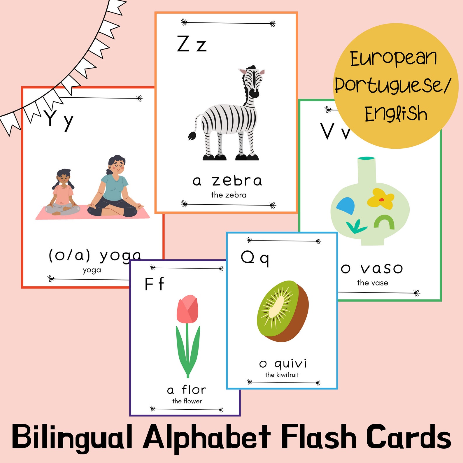 European Portuguese Alphabet Flash Cards, Bilingual ABC Cards - Etsy