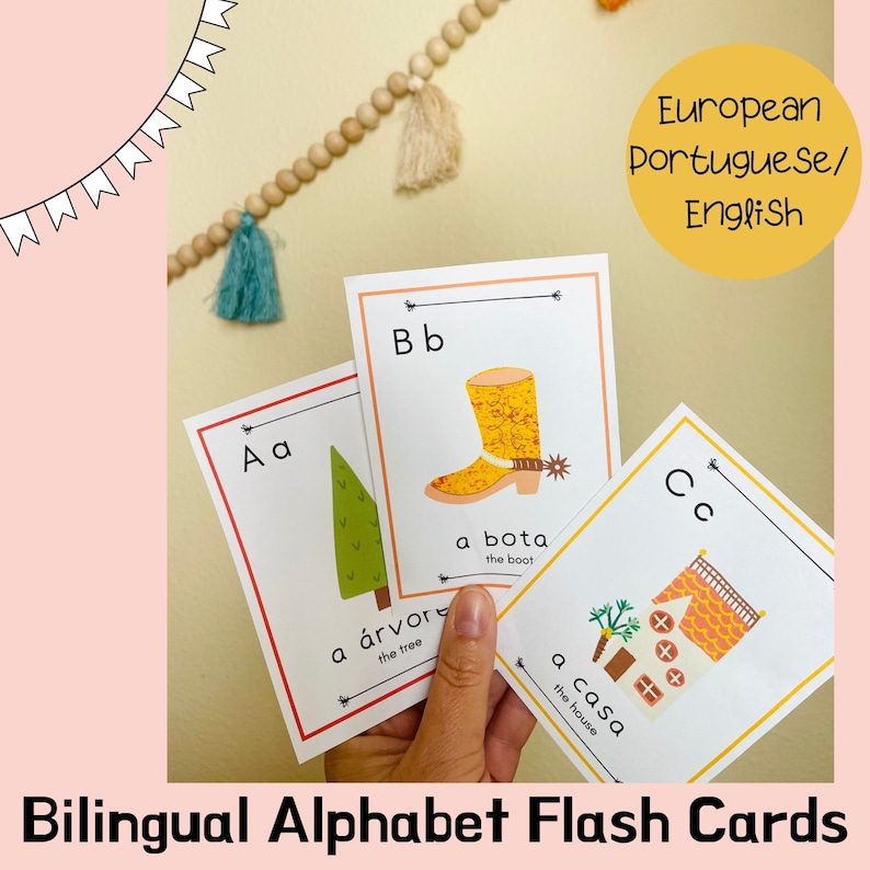 European Portuguese Alphabet Flash Cards, Bilingual ABC Cards - Etsy