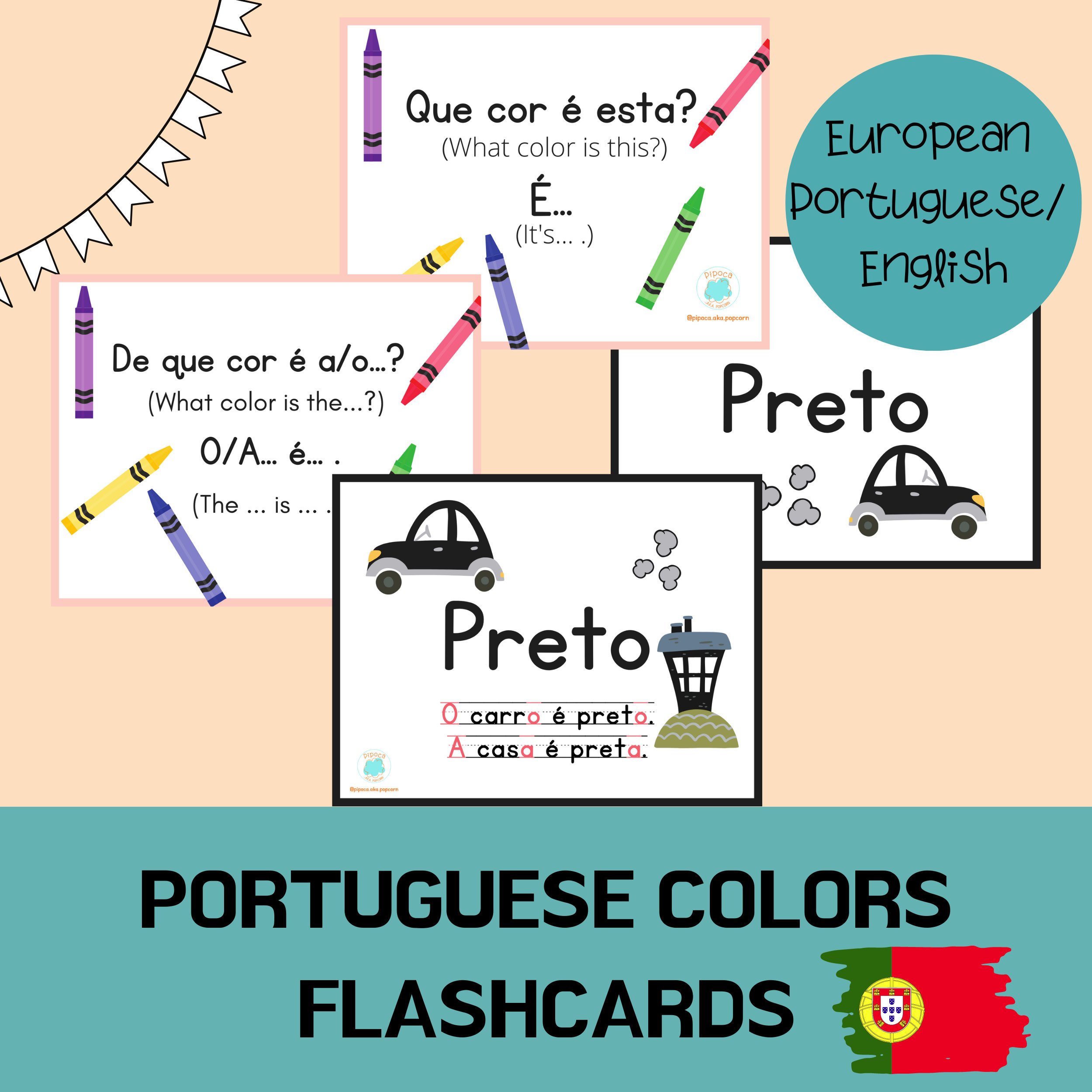 European Portuguese Flash Cards - Colors in Portuguese - Bilingual ...