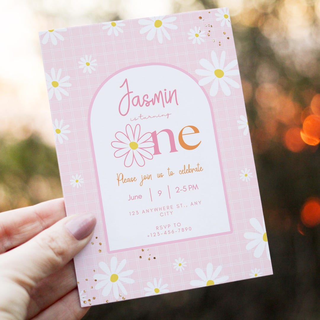 Daisy One Girl Birthday Invitation, 1st Birthday Invite Printable ...