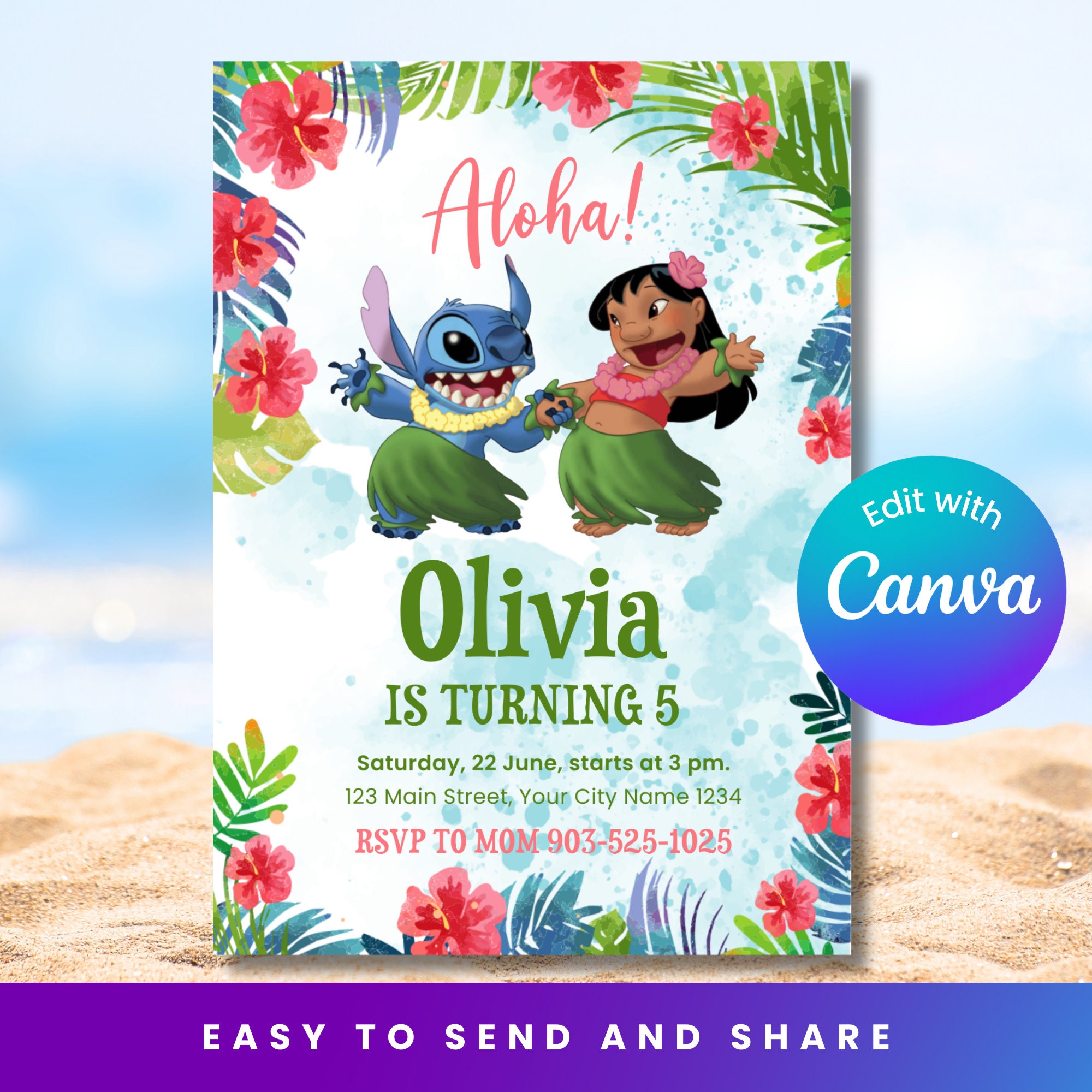 Lilo and Stitch Birthday Invitation Editable, Lilo and Stitch Birthday ...
