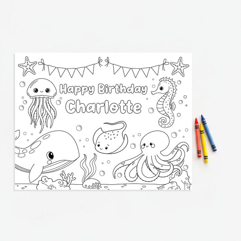 Oneder the Sea Coloring Page, Editable Ocean Animals Any Age, Under the ...