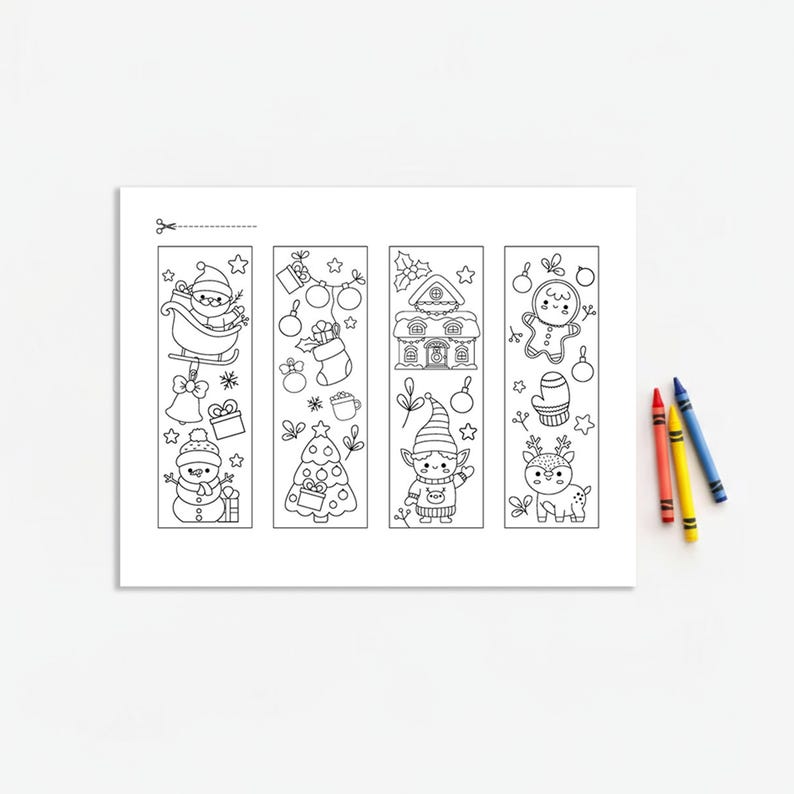 4 Christmas Coloring Bookmarks – Printable Kawaii Designs (PDF & JPEG ...
