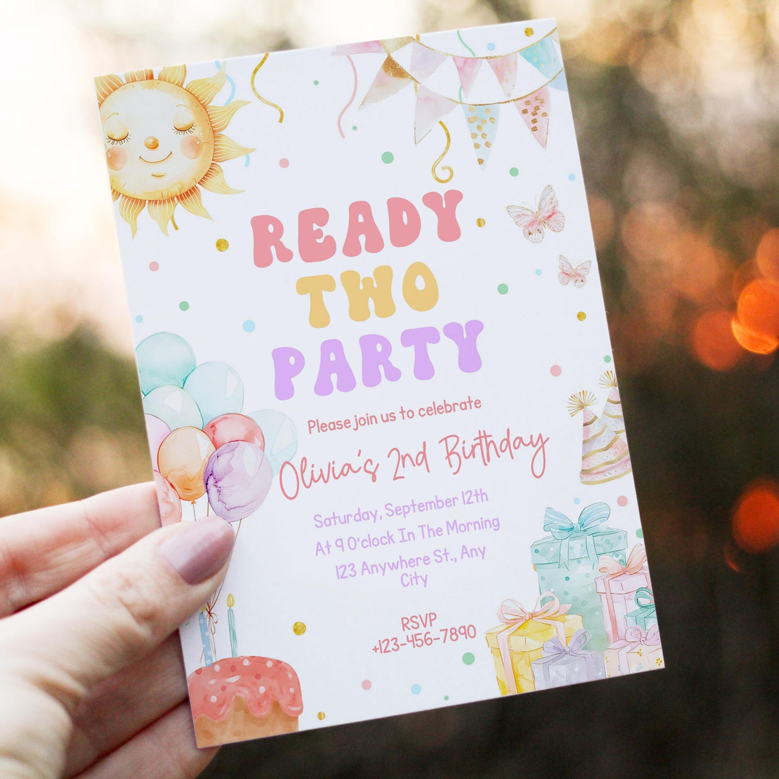 Ready Two Party Invitation Template, Girl 2nd Birthday Invite, Spring ...
