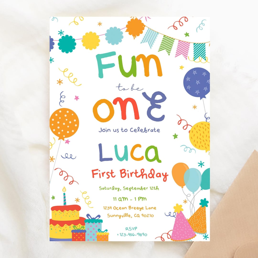 Fun to Be One Birthday Invitation Template – Colorful Balloons ...