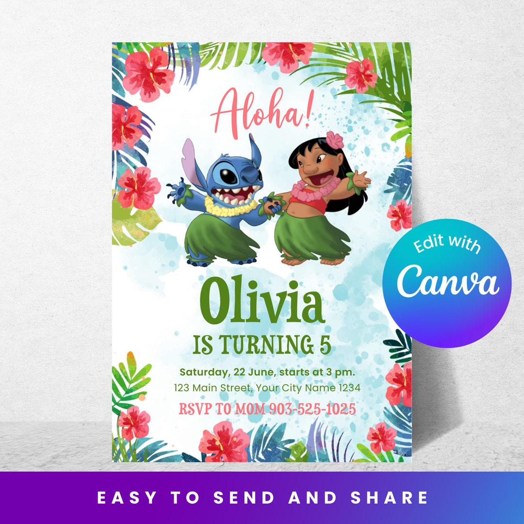 Stitch Birthday Invitation Template, Stitch Invite, Stitch Party Invite ...