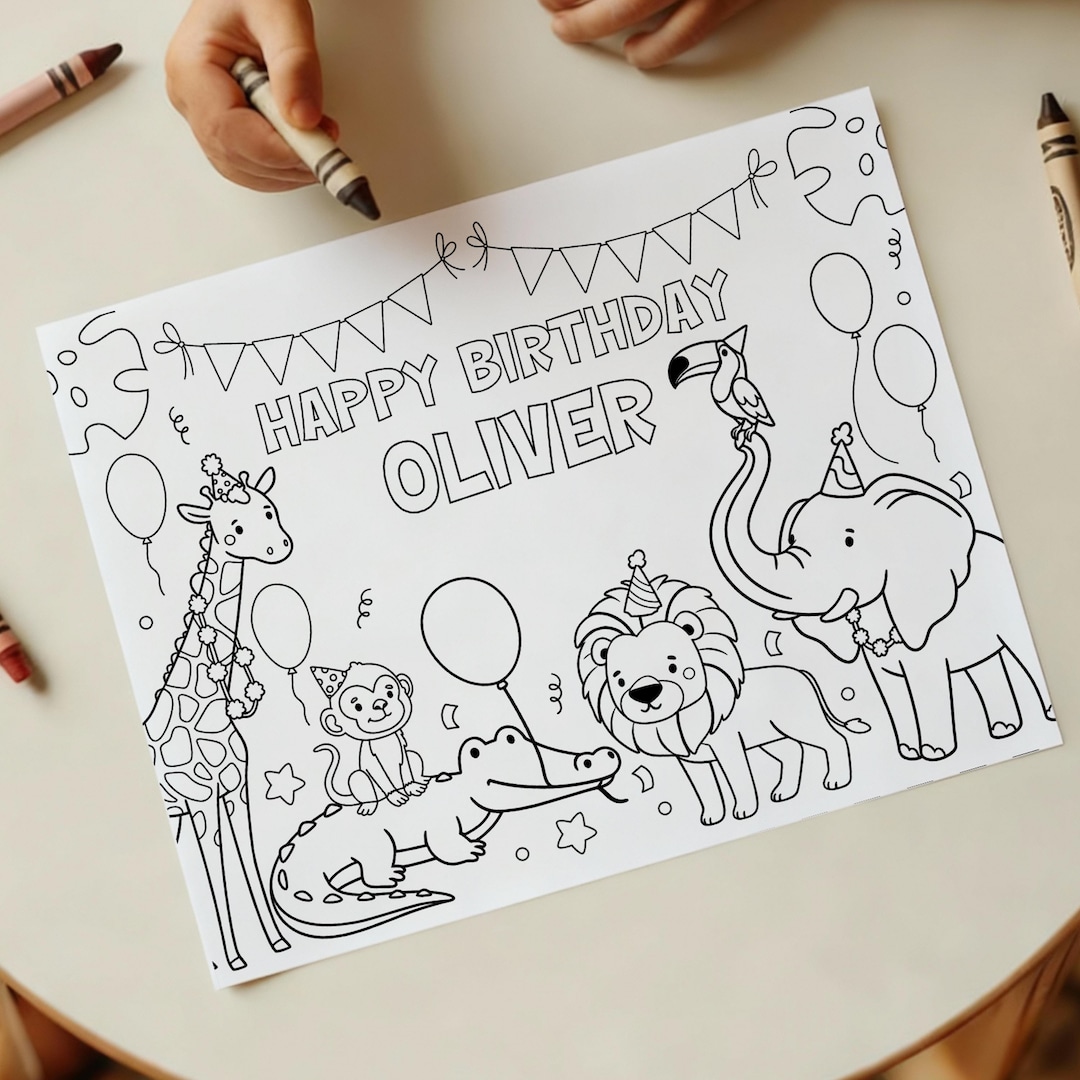 Calling All Party Animals Coloring Page, Editable Animals in Party Hats ...