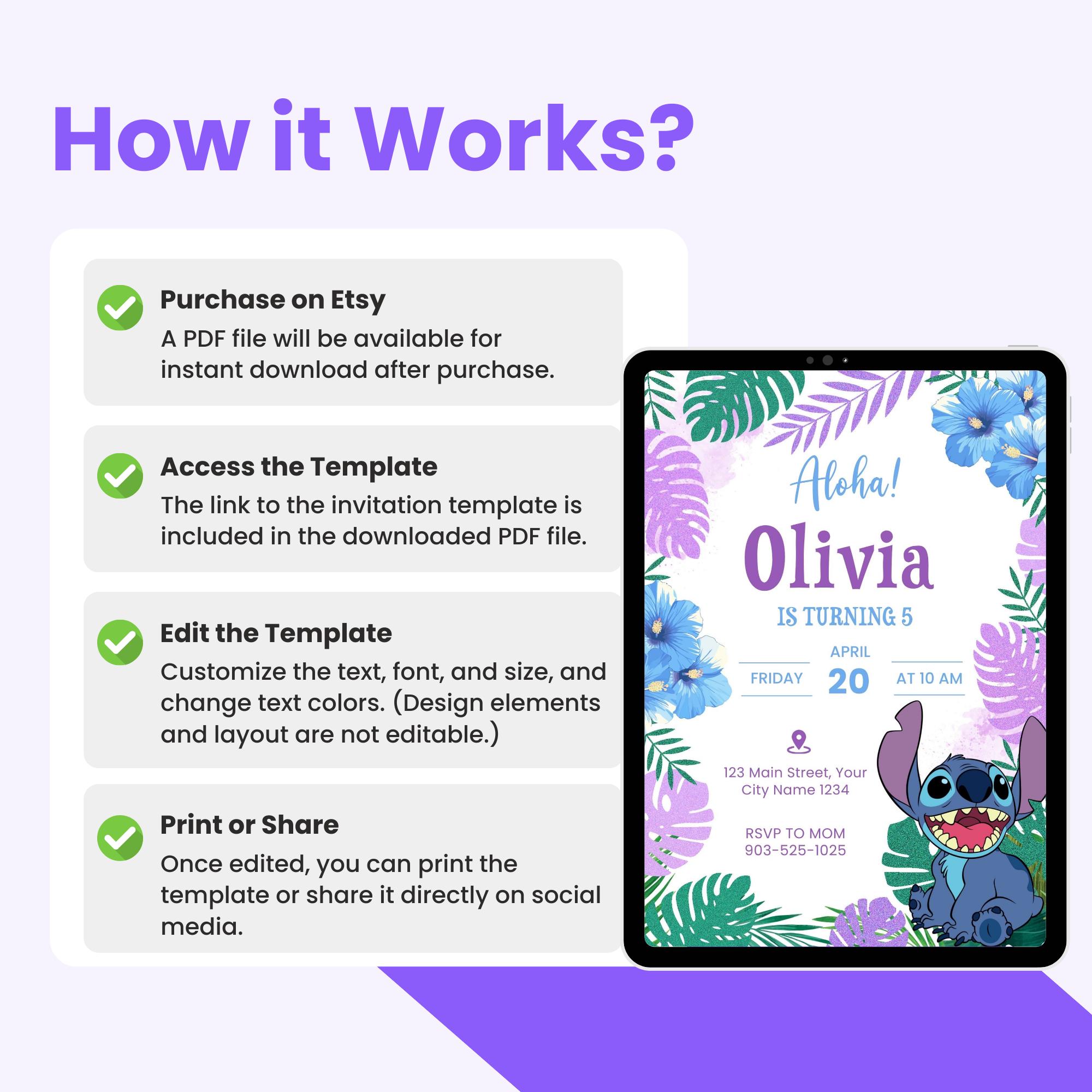 Editable Stitch Birthday Invitation Template, Printable Birthday Party ...