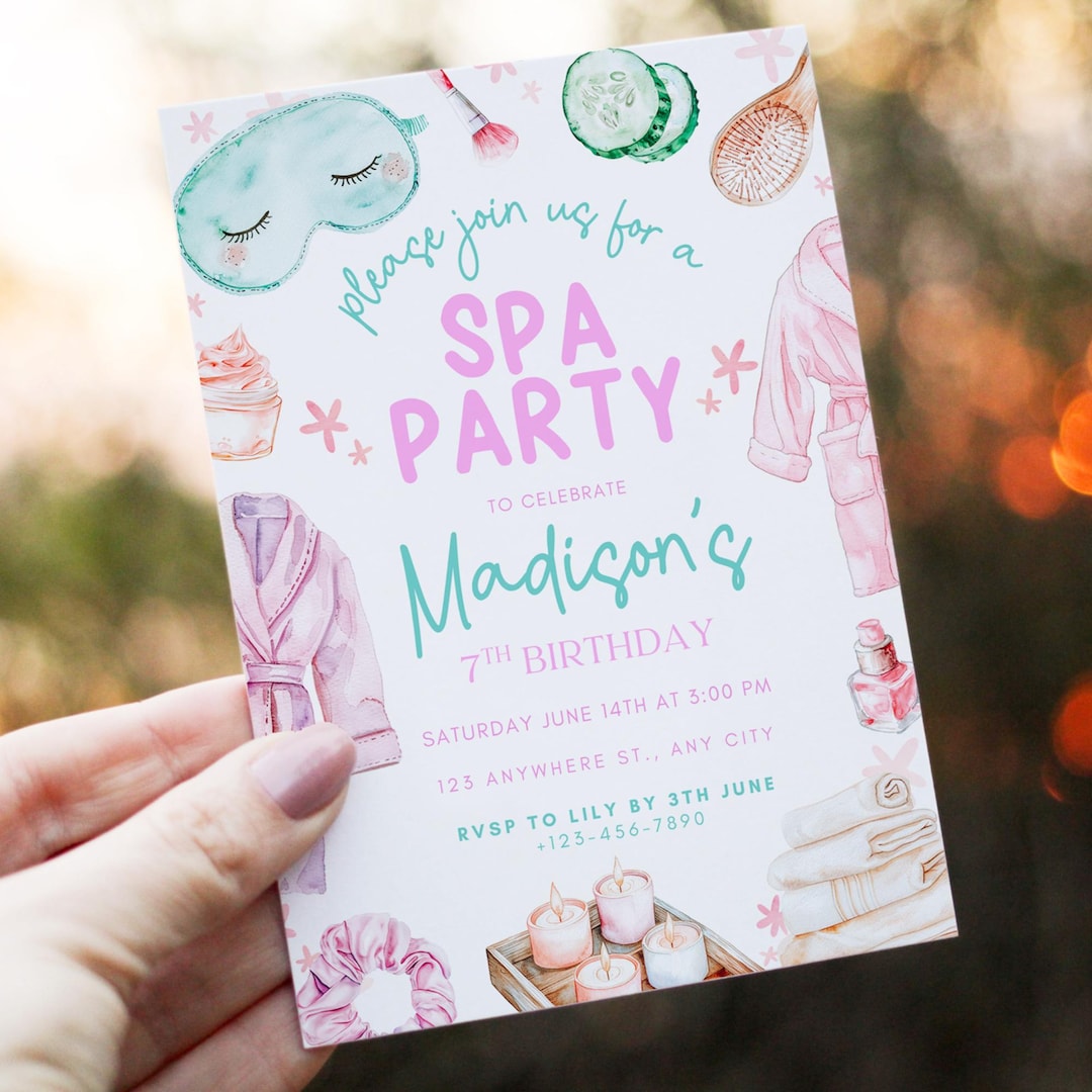 Girls Spa Birthday, Spa Party Birthday Invitation, Pamper Party Invite ...