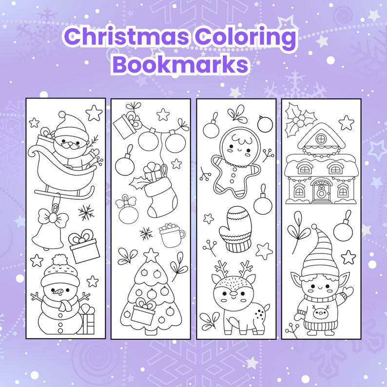 4 Christmas Coloring Bookmarks – Printable Kawaii Designs (PDF & JPEG ...