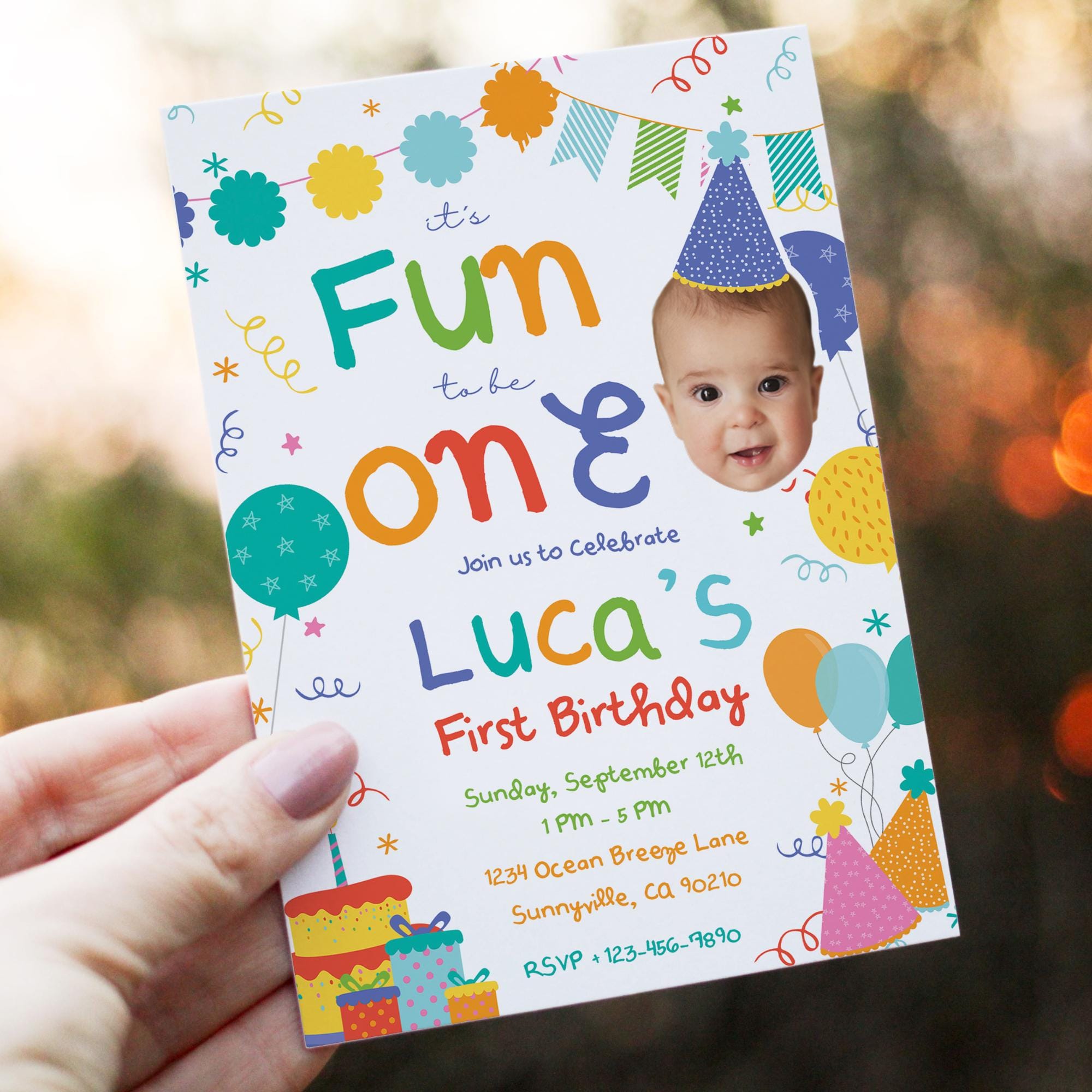 Fun to Be One Photo 1st Birthday Invitatio, Boys and Girls Primary ...