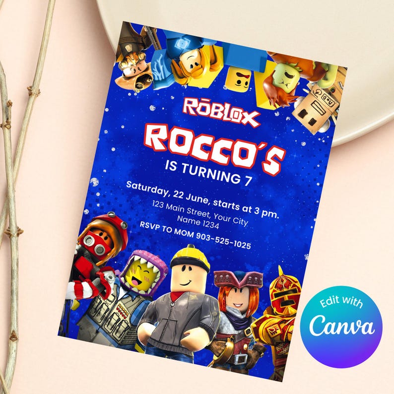 Roblox Invitation, Roblox Birthday Invitation, Roblox Game Party, Kids ...