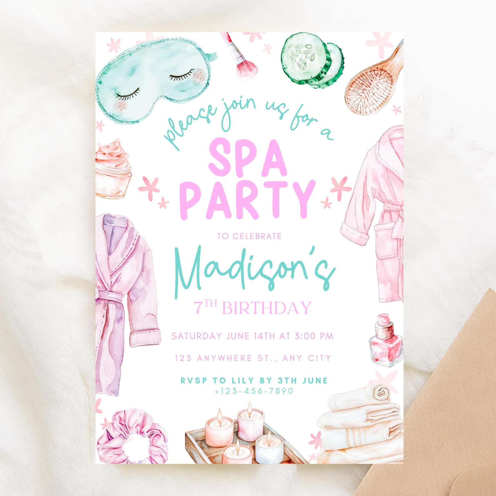 Girls Spa Birthday, Spa Party Birthday Invitation, Pamper Party Invite ...