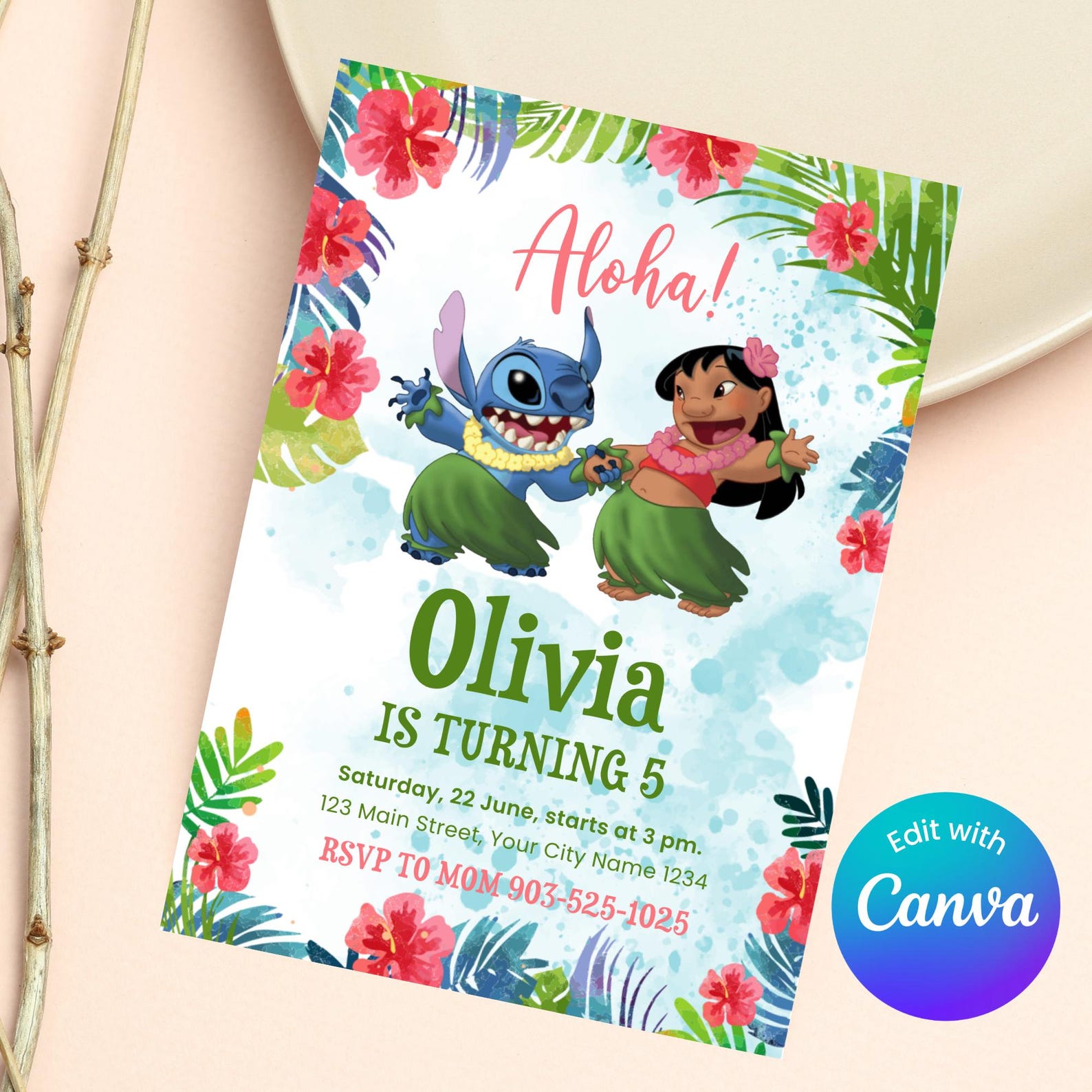 Lilo and Stitch Birthday Invitation Editable, Lilo and Stitch Birthday ...