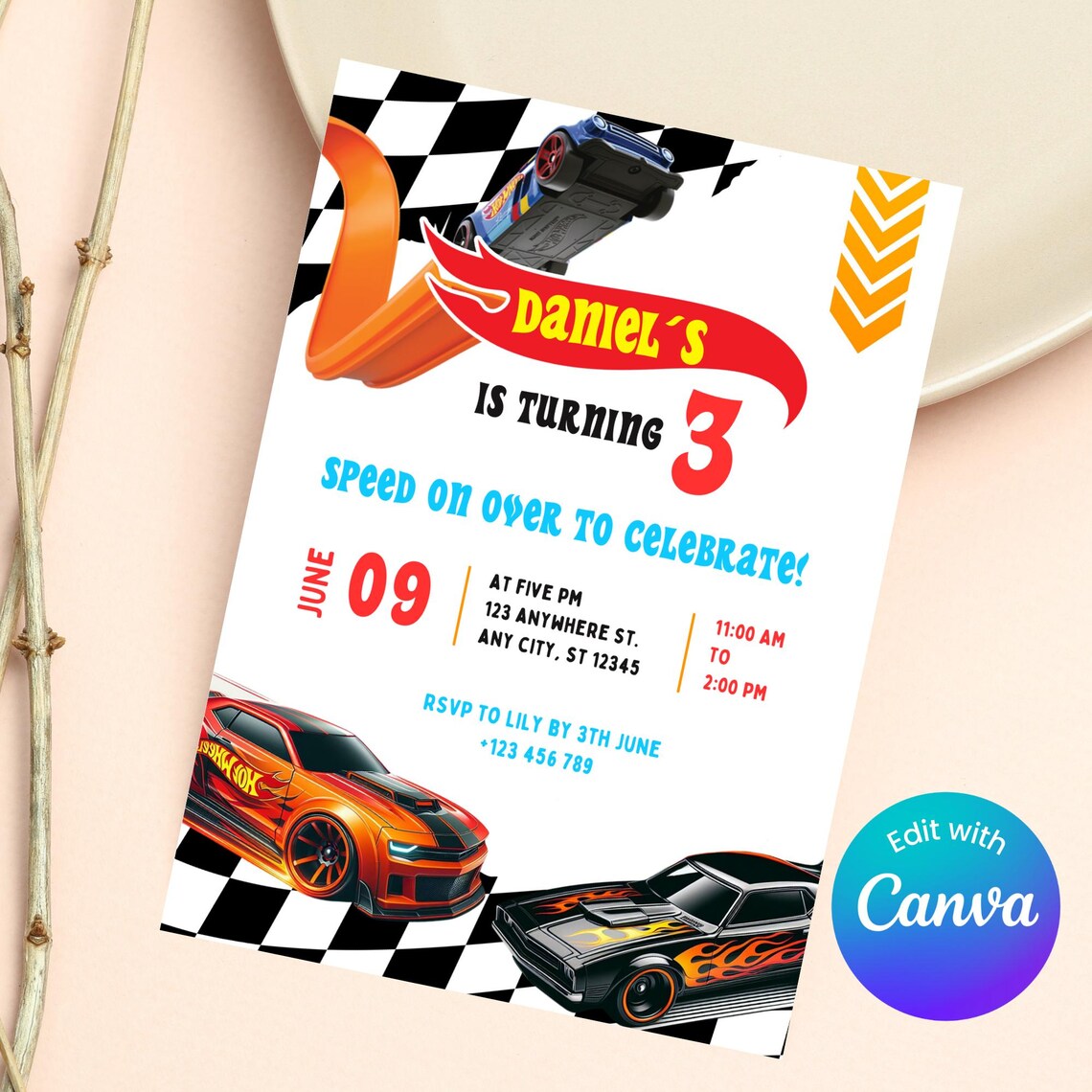 Editable Hot Cars Invitation, Hot Wheels Invitation, Hot Race Cars ...