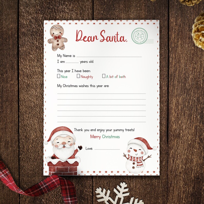 Letter to Santa Printable Santa Wish List Letters Christmas Letter Easy ...