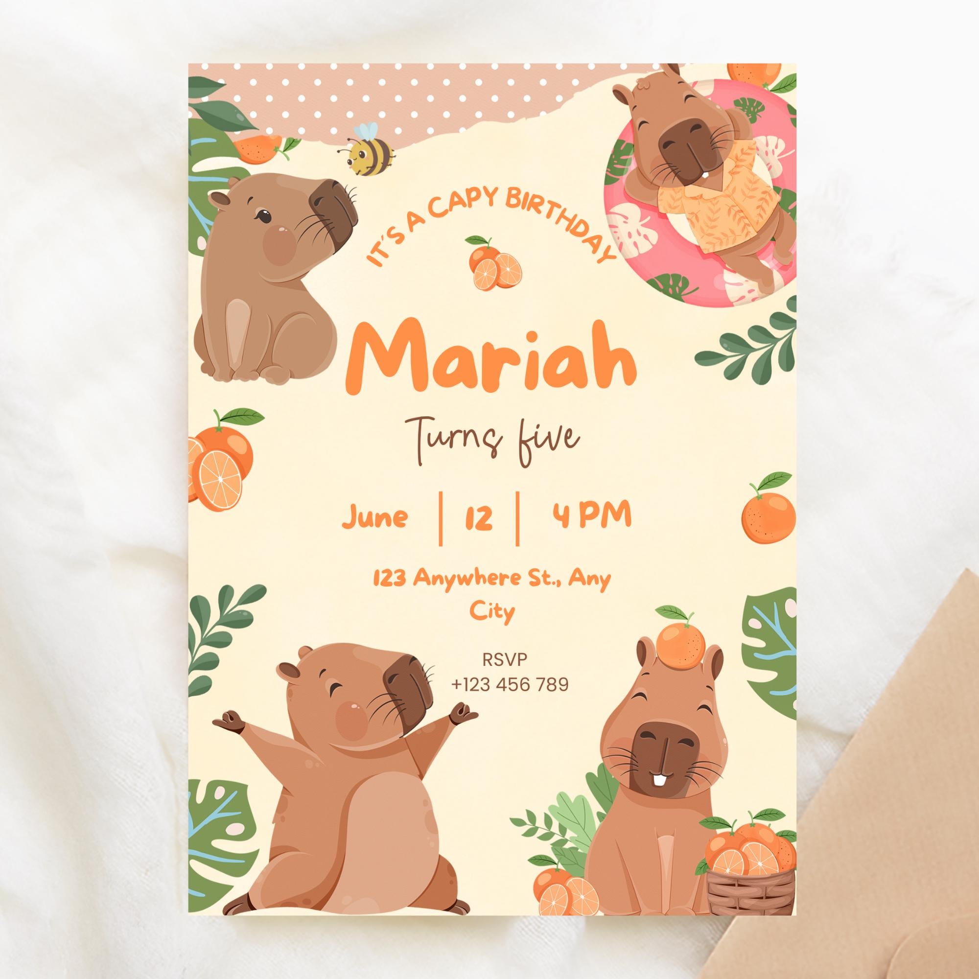 Editable Capybara Invitation , Capybara Birthday , Capy Birthday ...