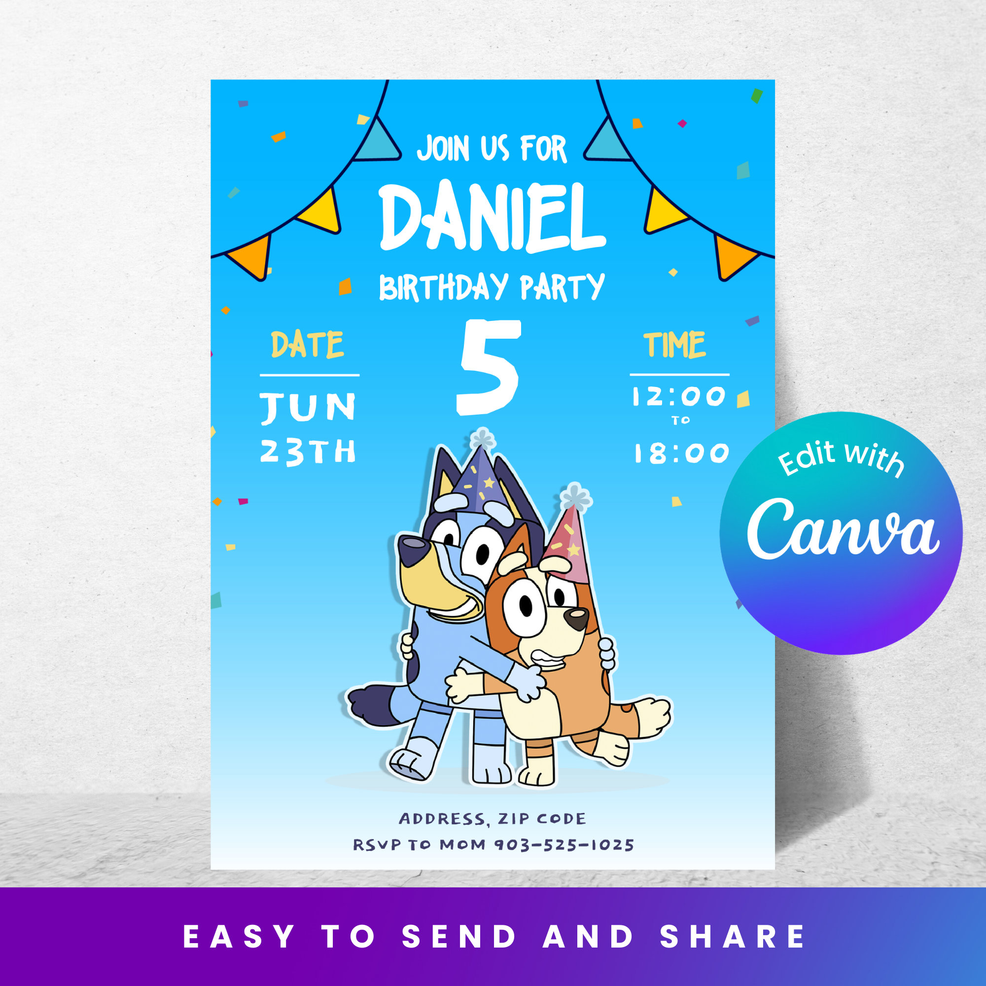 Editable Bluey Birthday Party Invitation, Bluey Printable Template ...